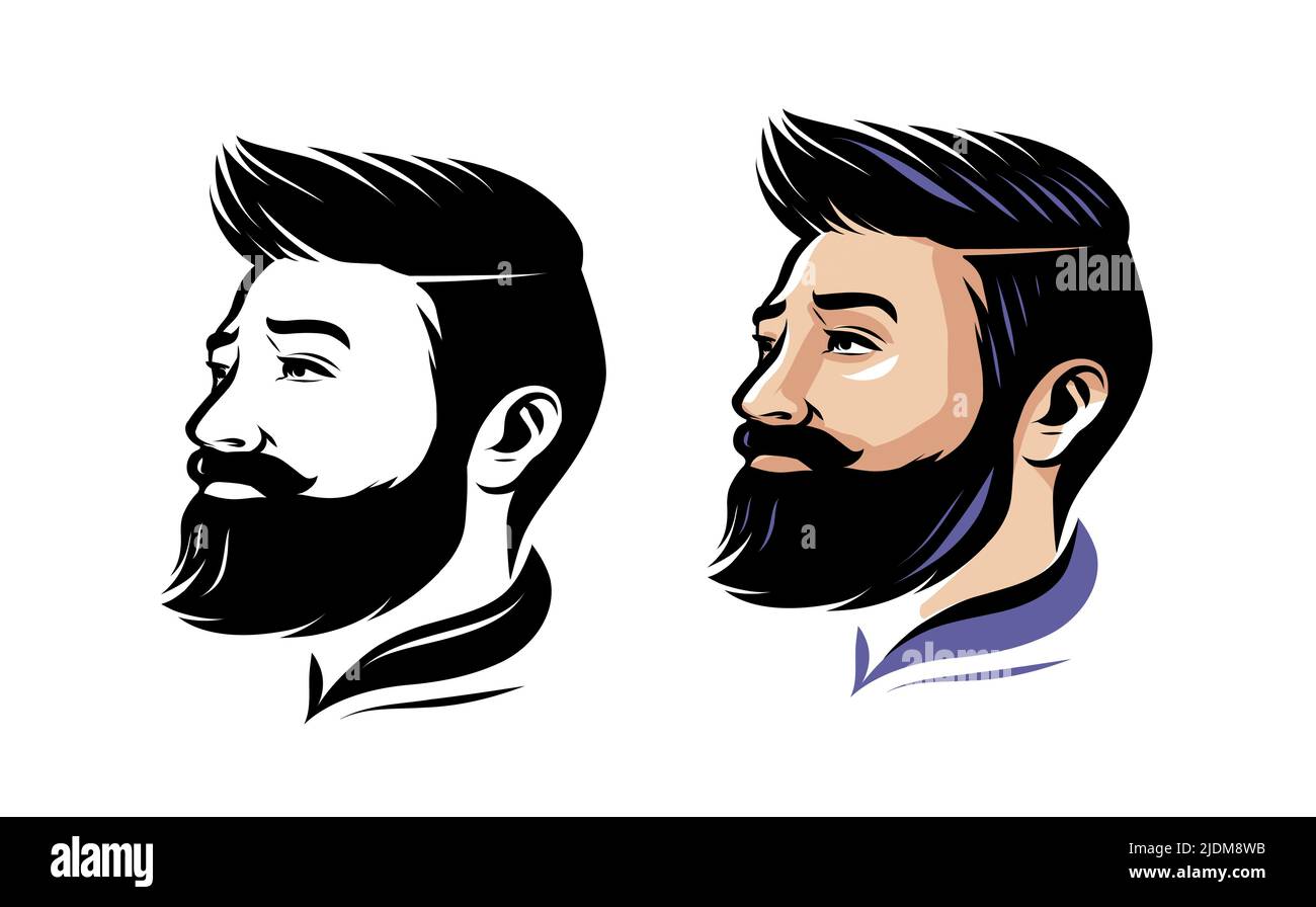 Hairstyle barber shop logo. Stylish man with beard emblem. Vector ...