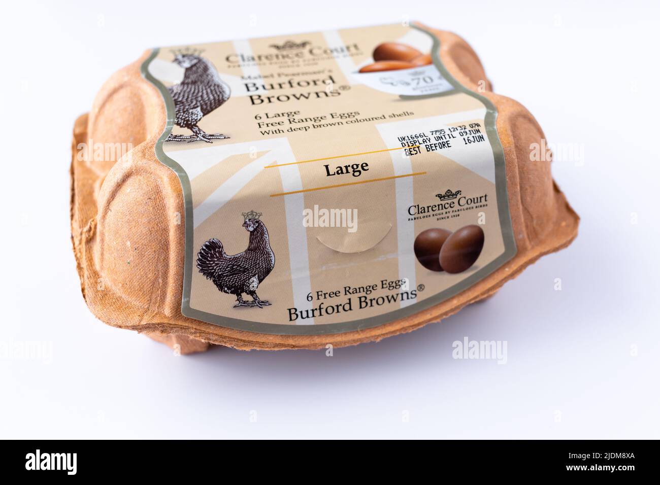 Box/carton of Clarence Court Burford Browns large free range eggs Stock ...