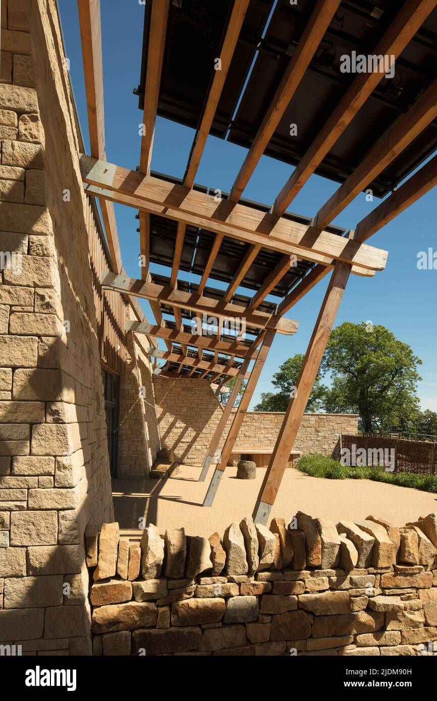 Timber roof canopy with solar panels. The Sill Visitors Centre, Once ...