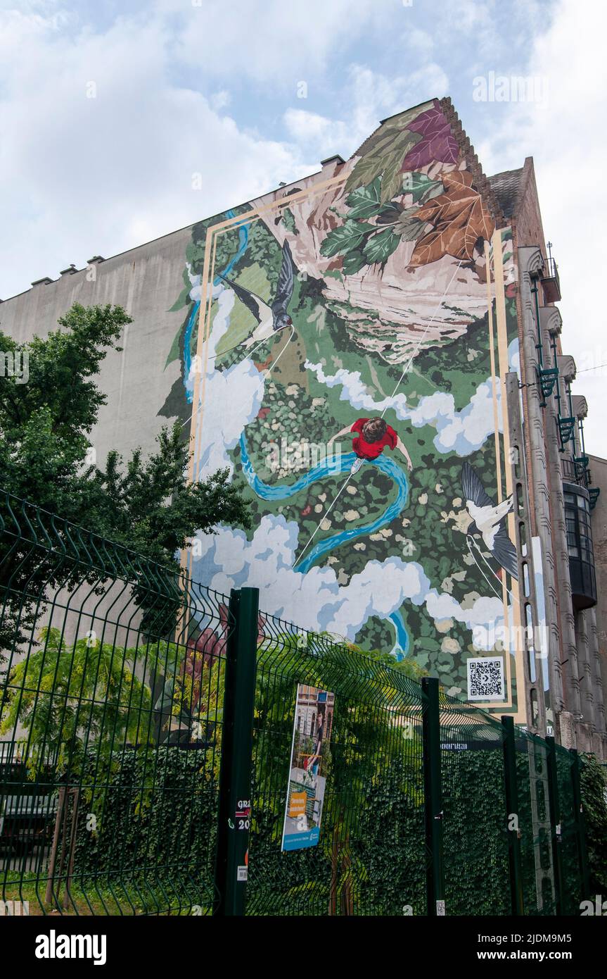 Elaborate Graffiti on an exposed wall in District VII Budapest, Hungary ...