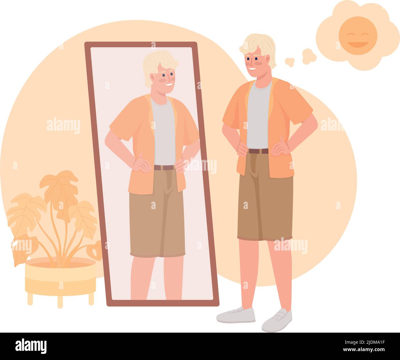 Handsome man looking in mirror 2D vector isolated illustration Stock ...