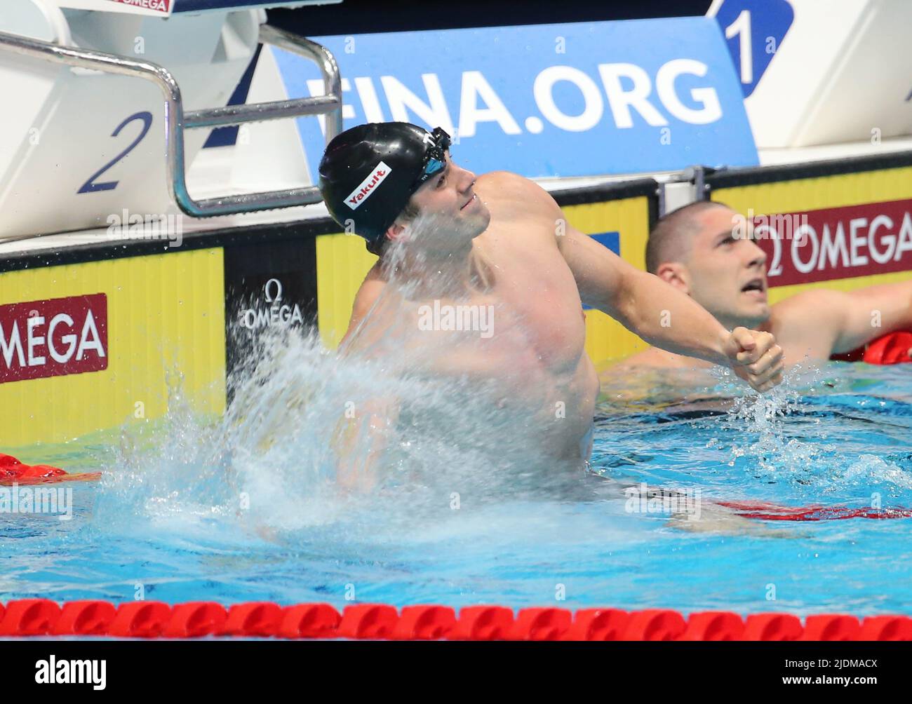 Nic Fink of USA Gold medal, Final 50 M Breaststroke Men during the 19th ...
