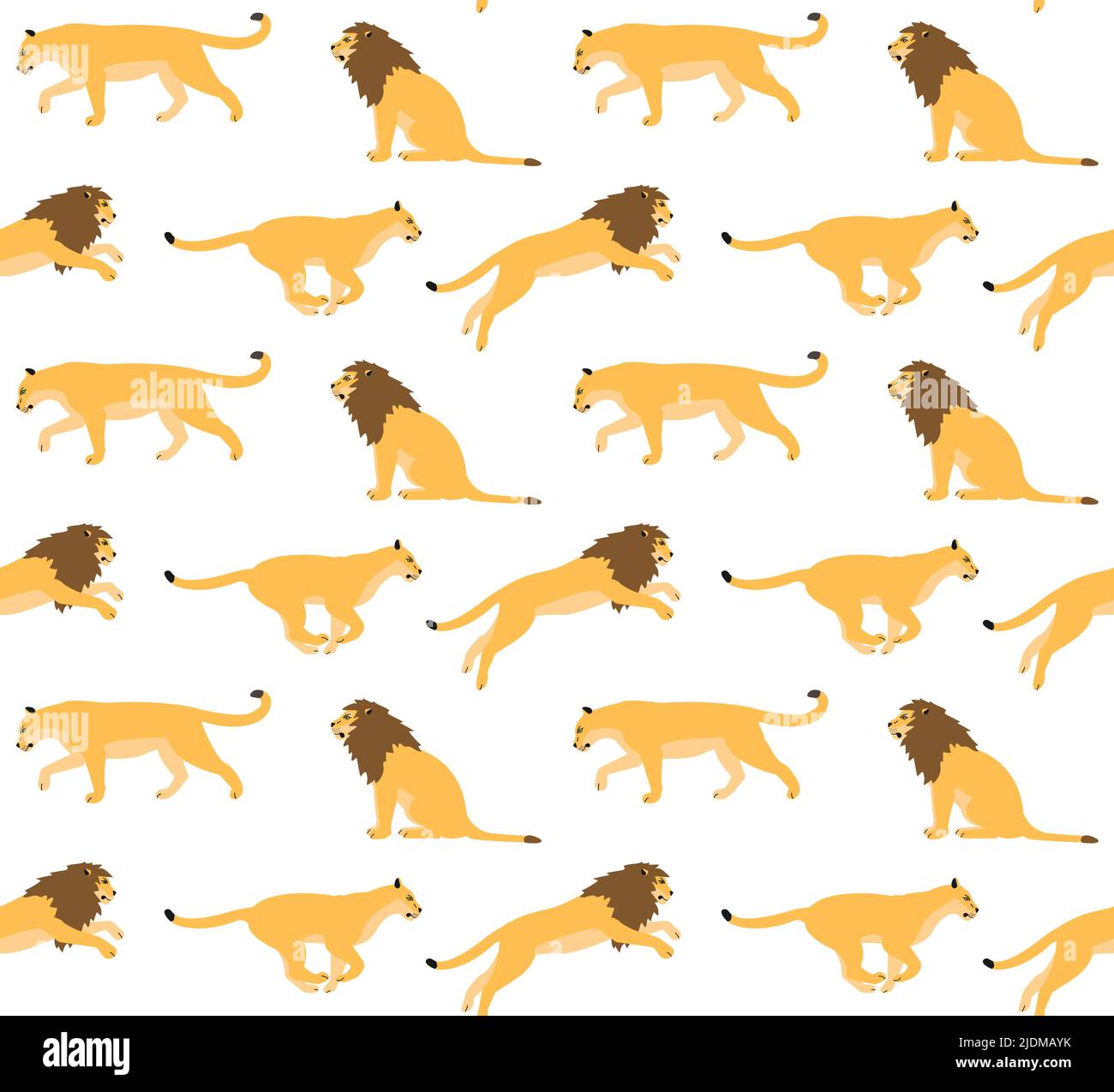 Vector seamless pattern of flat lions isolated on white background ...