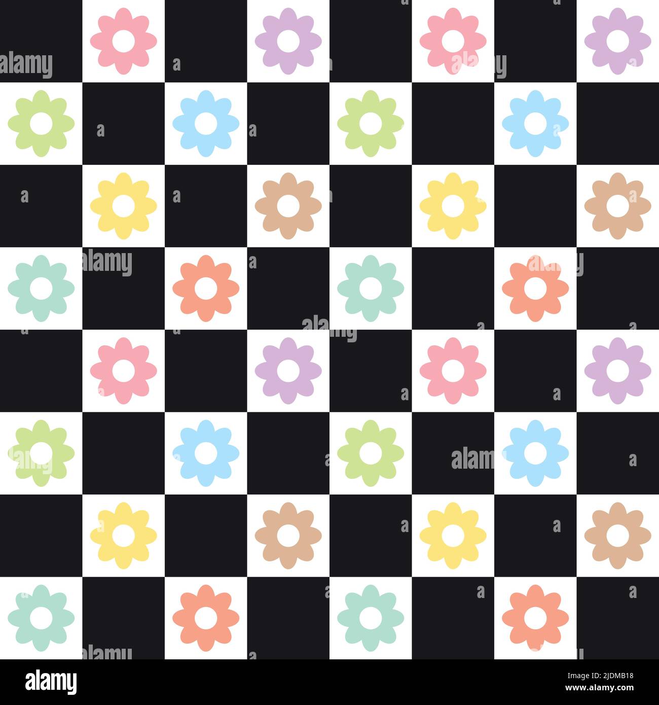 Vector seamless pattern of colored flat chess board print with flowers ...