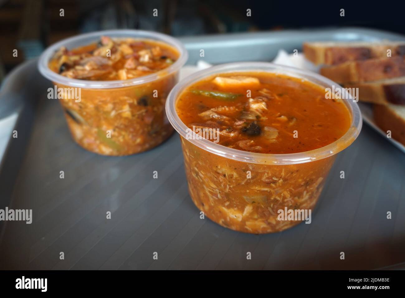 Meat soup in plastic containers Stock Photo - Alamy