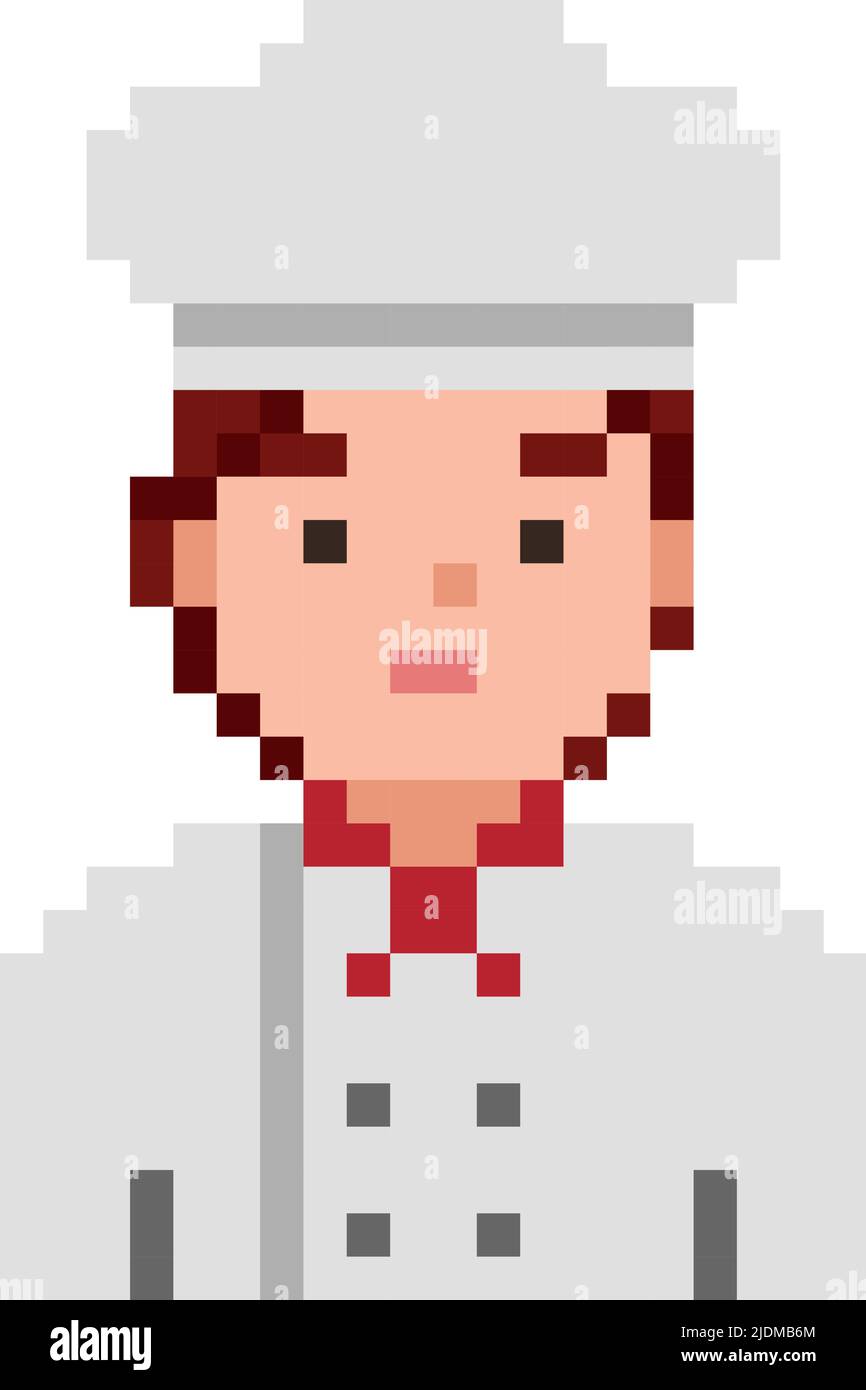 Chef isolated on white background. Female cook pixel game style ...