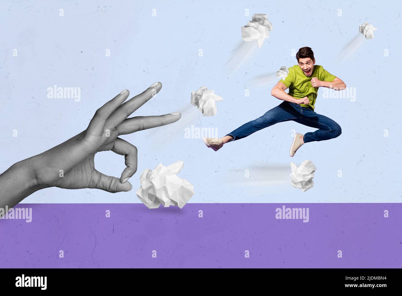 Creative drawing collage image of big hand black white colors shoot ...