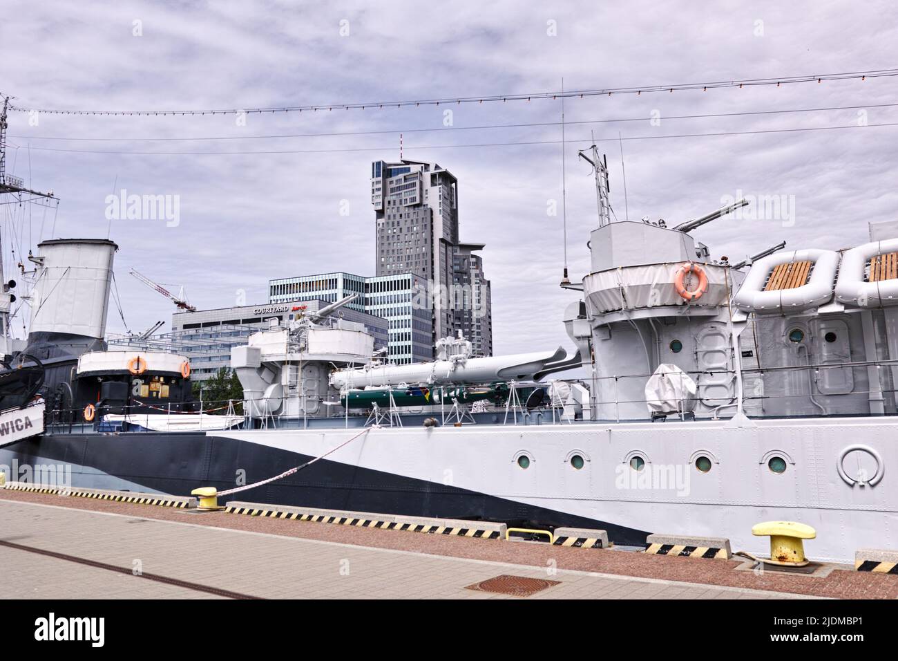 Destroyer Blyskawica of World War II in the port of Gdynia. Baltic Sea ...