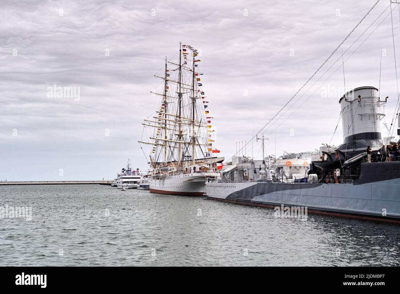 Polish sailing ship Dar Pomorza at the Baltic Sea in Gdynia, Gulf of ...