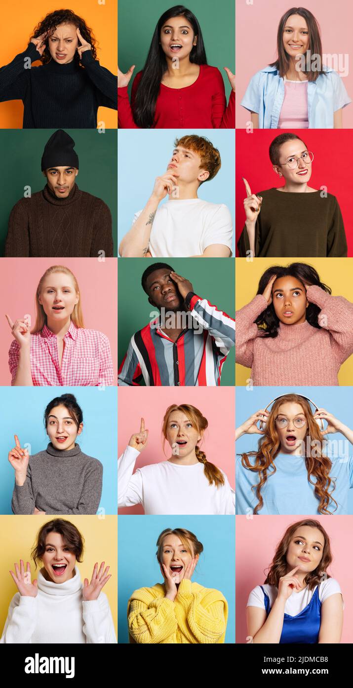 Collage Of Portraits Of Expressive Male And Female Models Multiethnic