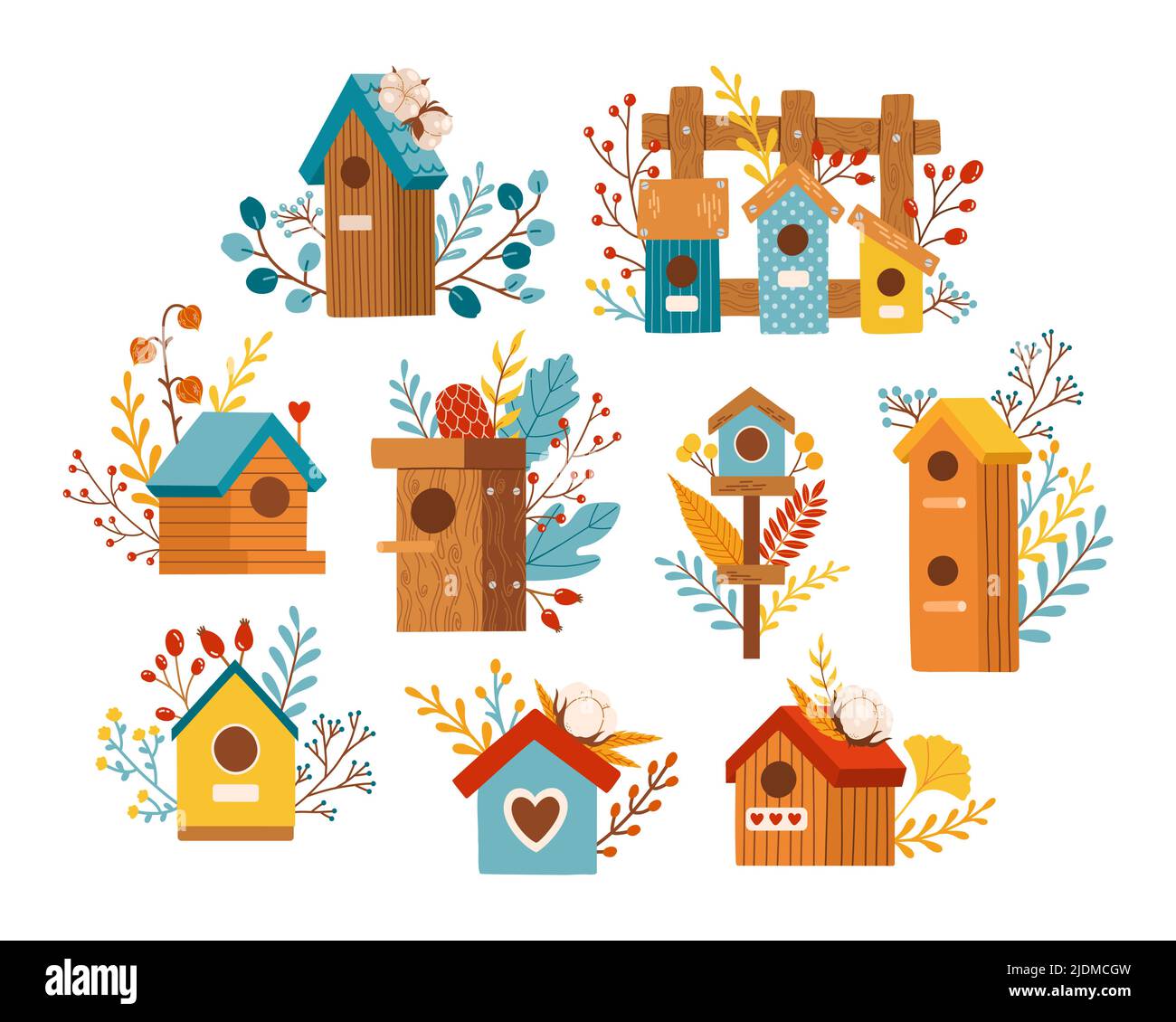 Autumn birdhouse fall season set vector elements Stock Vector Image ...