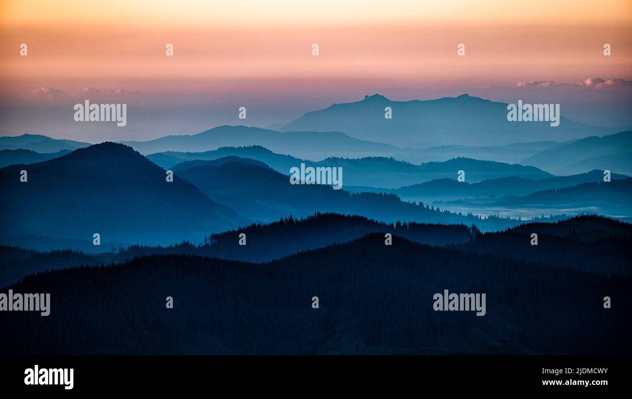 The Ceahlau Massif seen from the Rarau Mountains, Eastern Carpathians ...