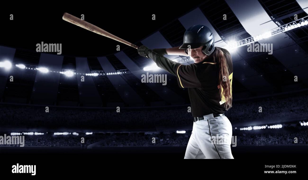Poster with professional baseball player with baseball bat in action ...