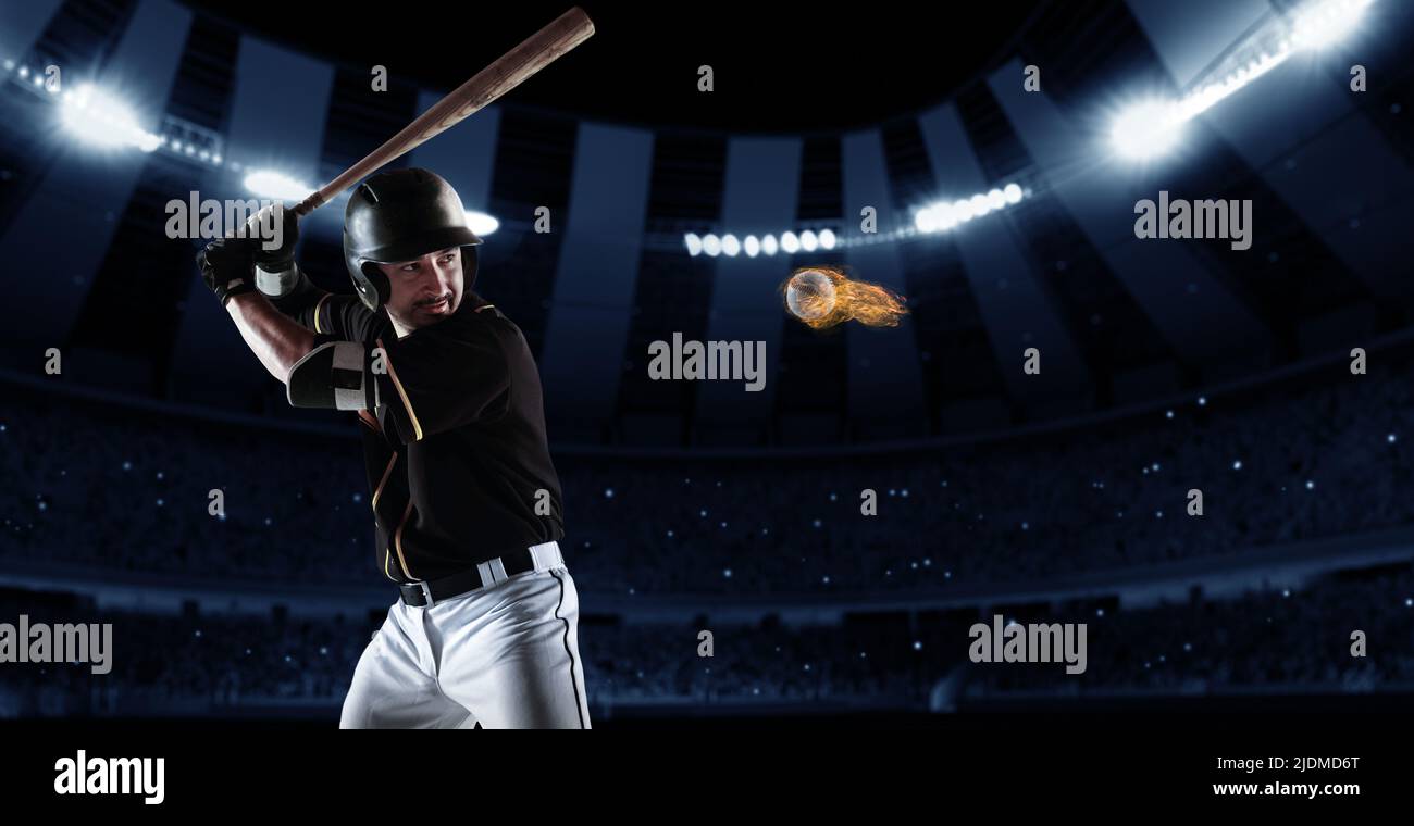 Poster with professional baseball player with baseball bat in action ...