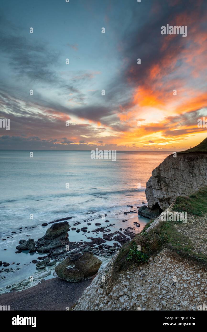 freshwater bay on the isle of wight at sunset, beautiful landscape of ...