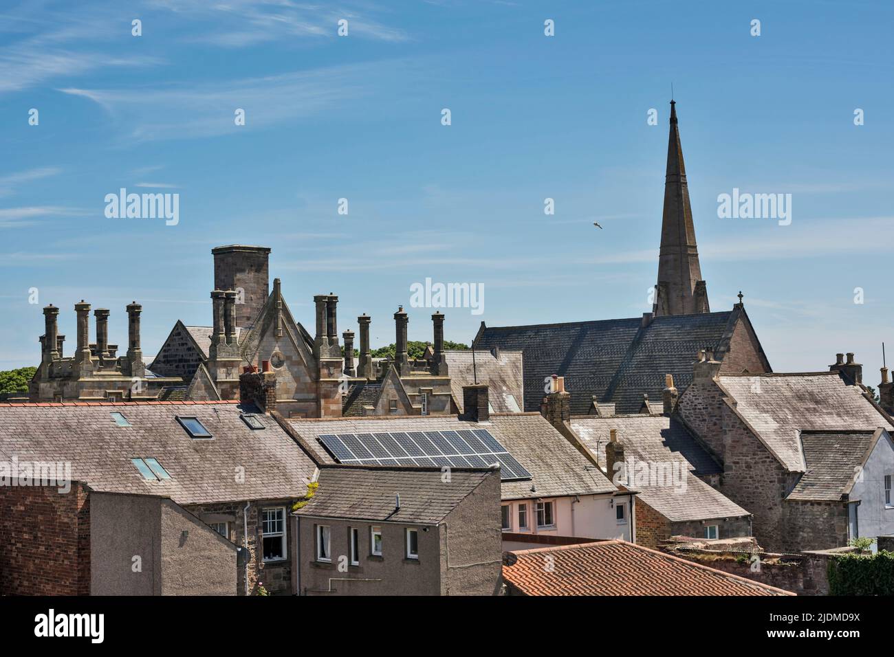 View of Elizabethan roofs and chimneys from Elizabethan walls, Berwick ...