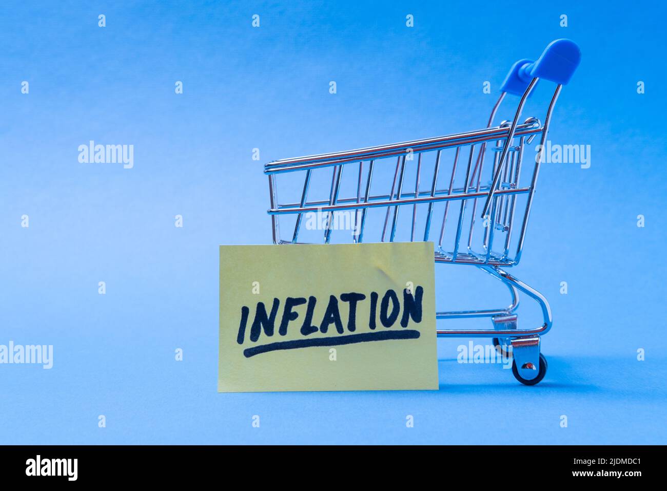 Grocery basket with a poster on which the inscription inflation Stock ...