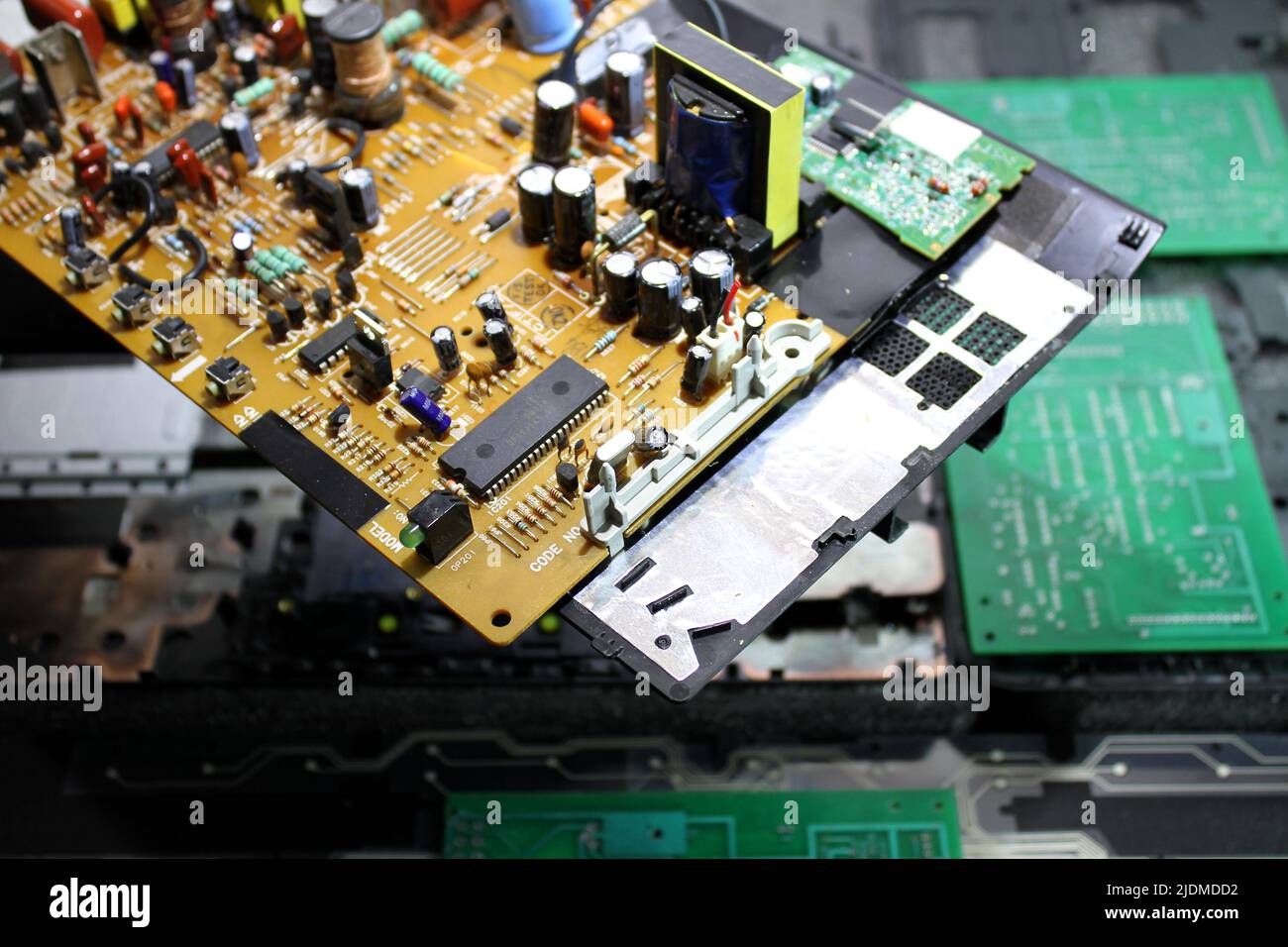 Radio Board With Microchips And Components On A Stand At Workshop Stock ...