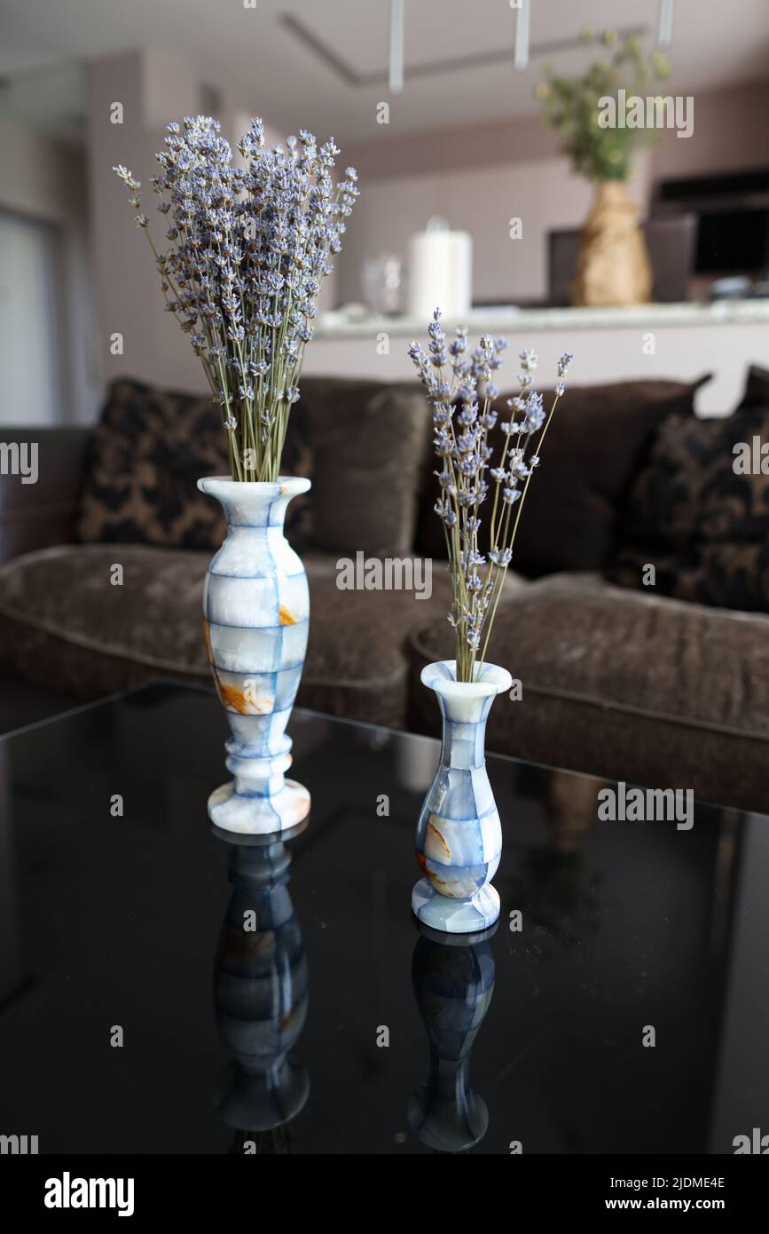 Bouquets of aromatic dried lavender or lavandin flowers in beautiful ...