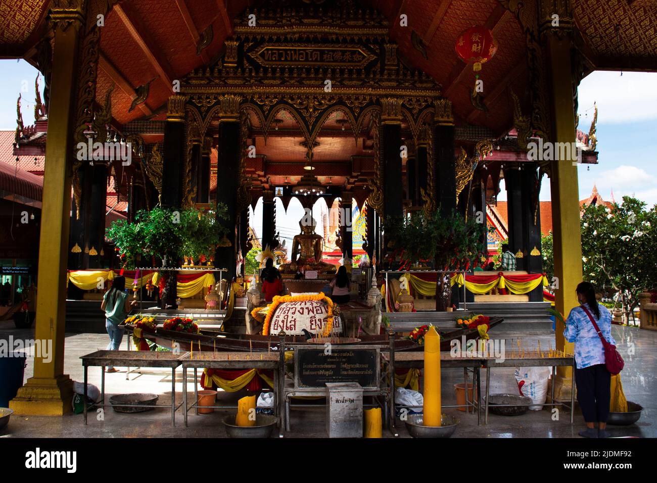 Thai people foreign travelers travel visit and respect praying blessing ...