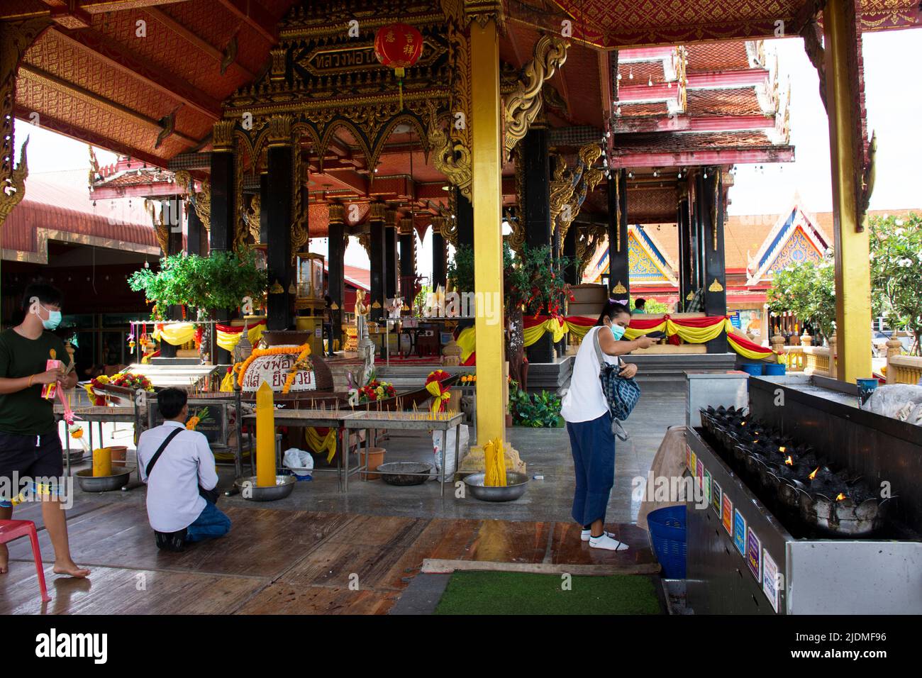 Thai people foreign travelers travel visit and respect praying blessing ...