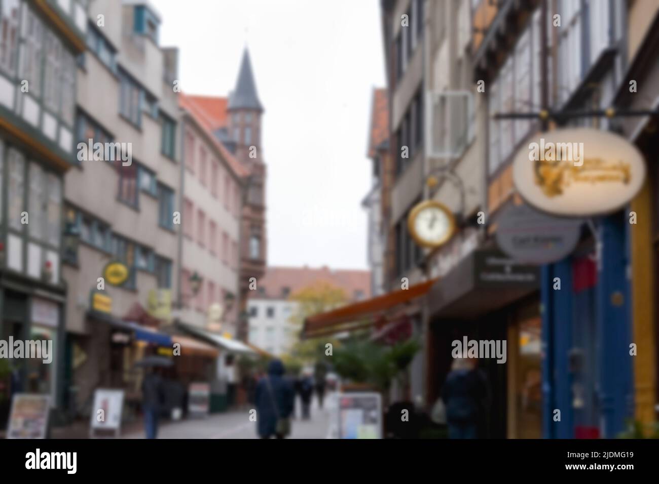 Blur background of german city street with modern and ancient buildings ...
