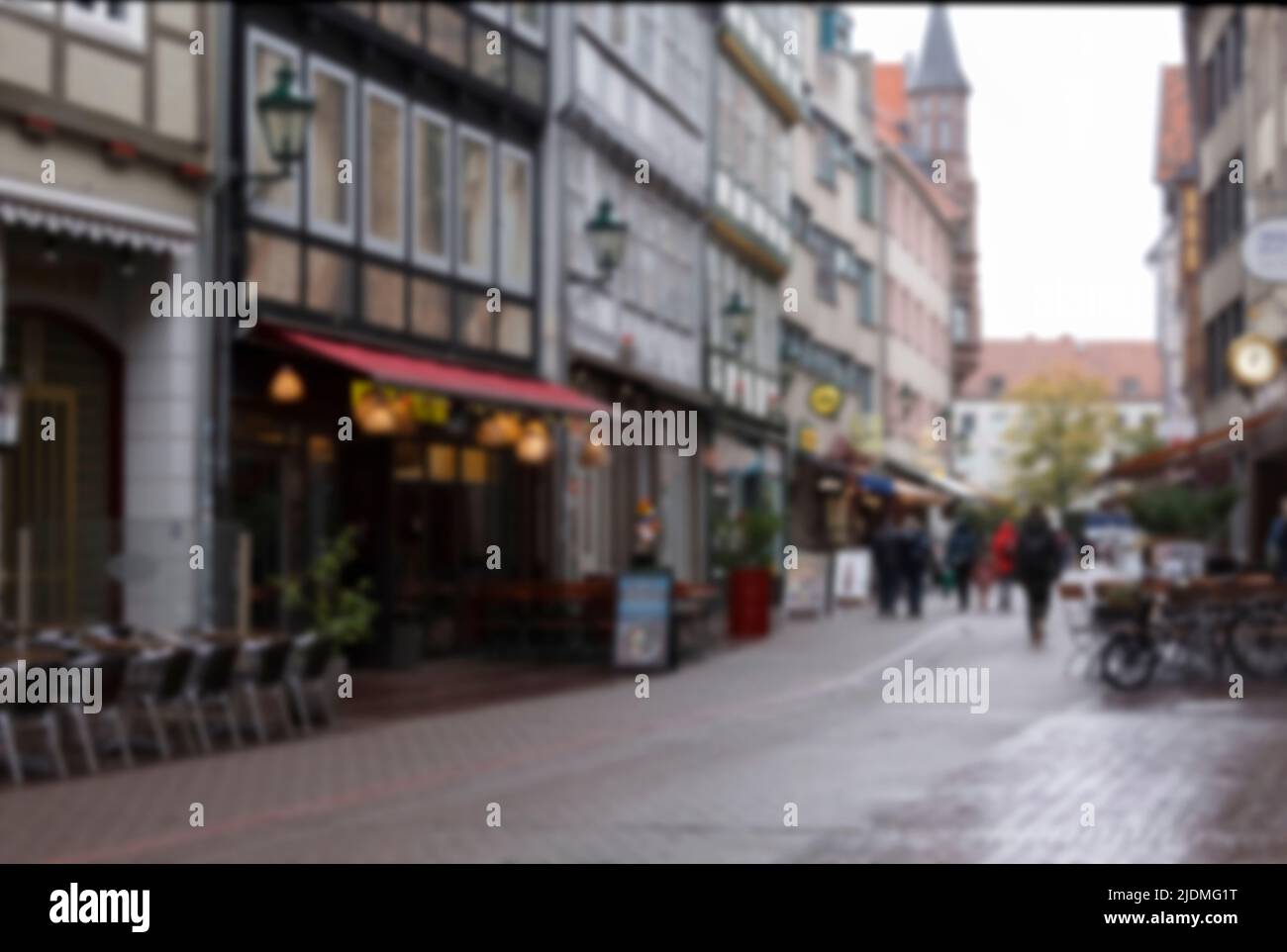 Blur background of german city street with modern and ancient buildings ...