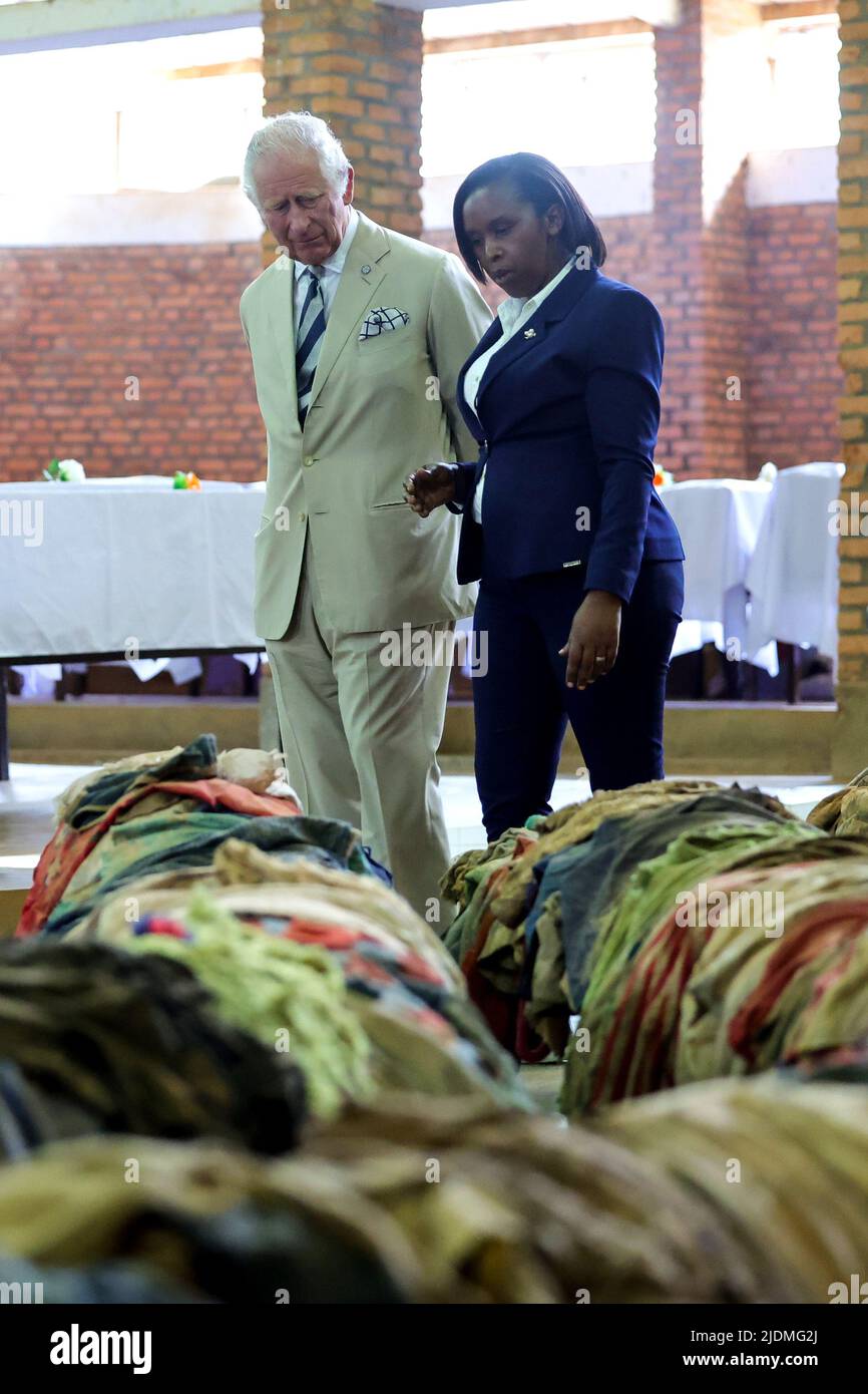 Manager Rachel Murekatete shows the Prince of Wales victims' clothes ...