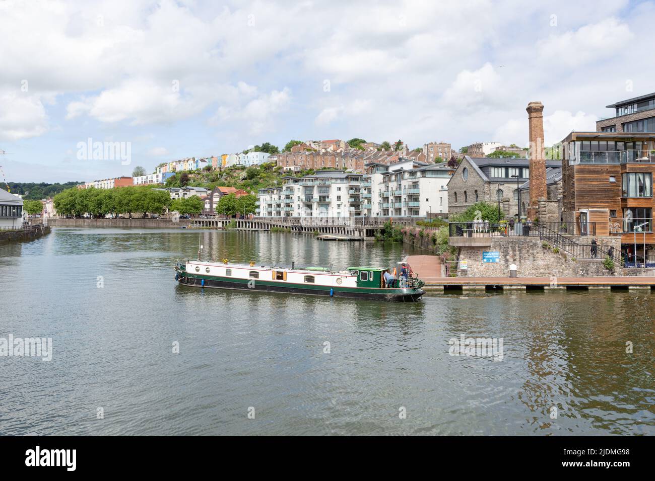 Narrow boat navigating through Bristol Docks Stock Photo - Alamy