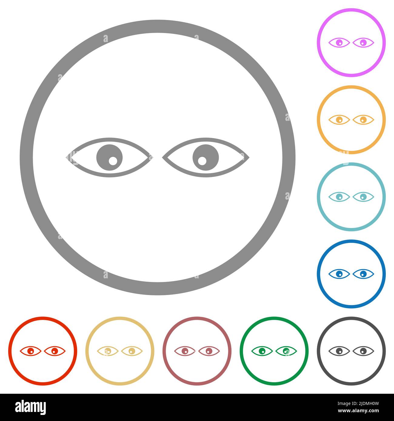 Watching eyes outline flat color icons in round outlines on white ...