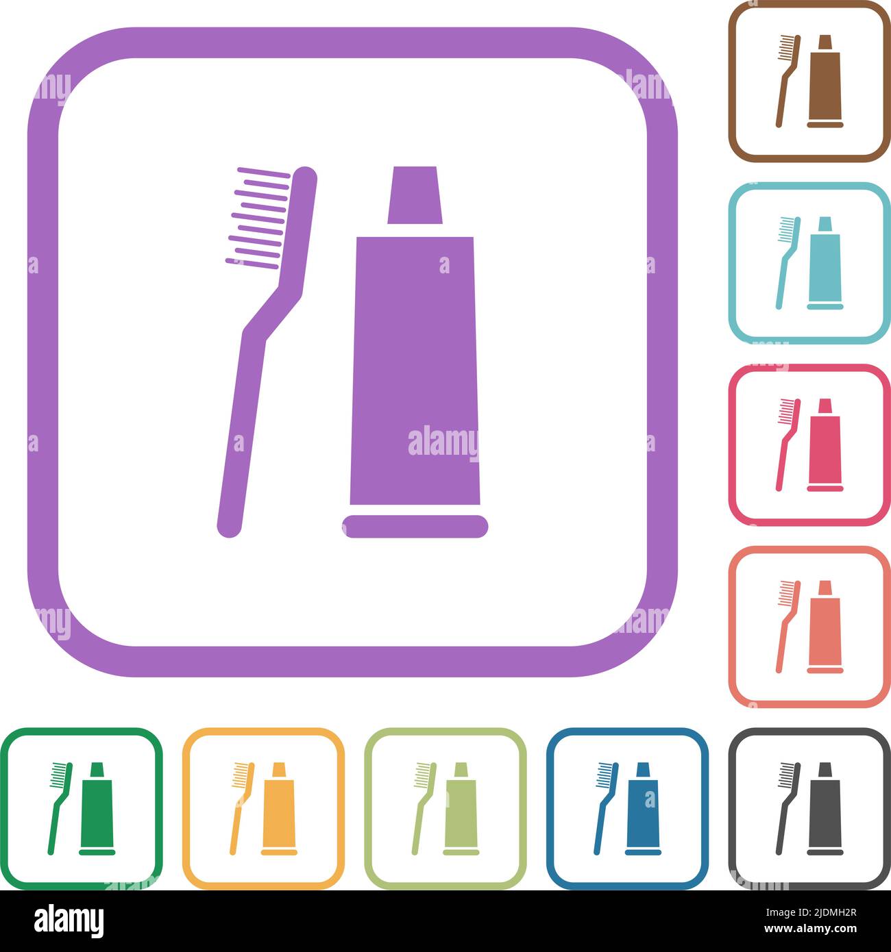 Toothbrush and toothpaste tube simple icons in color rounded square ...