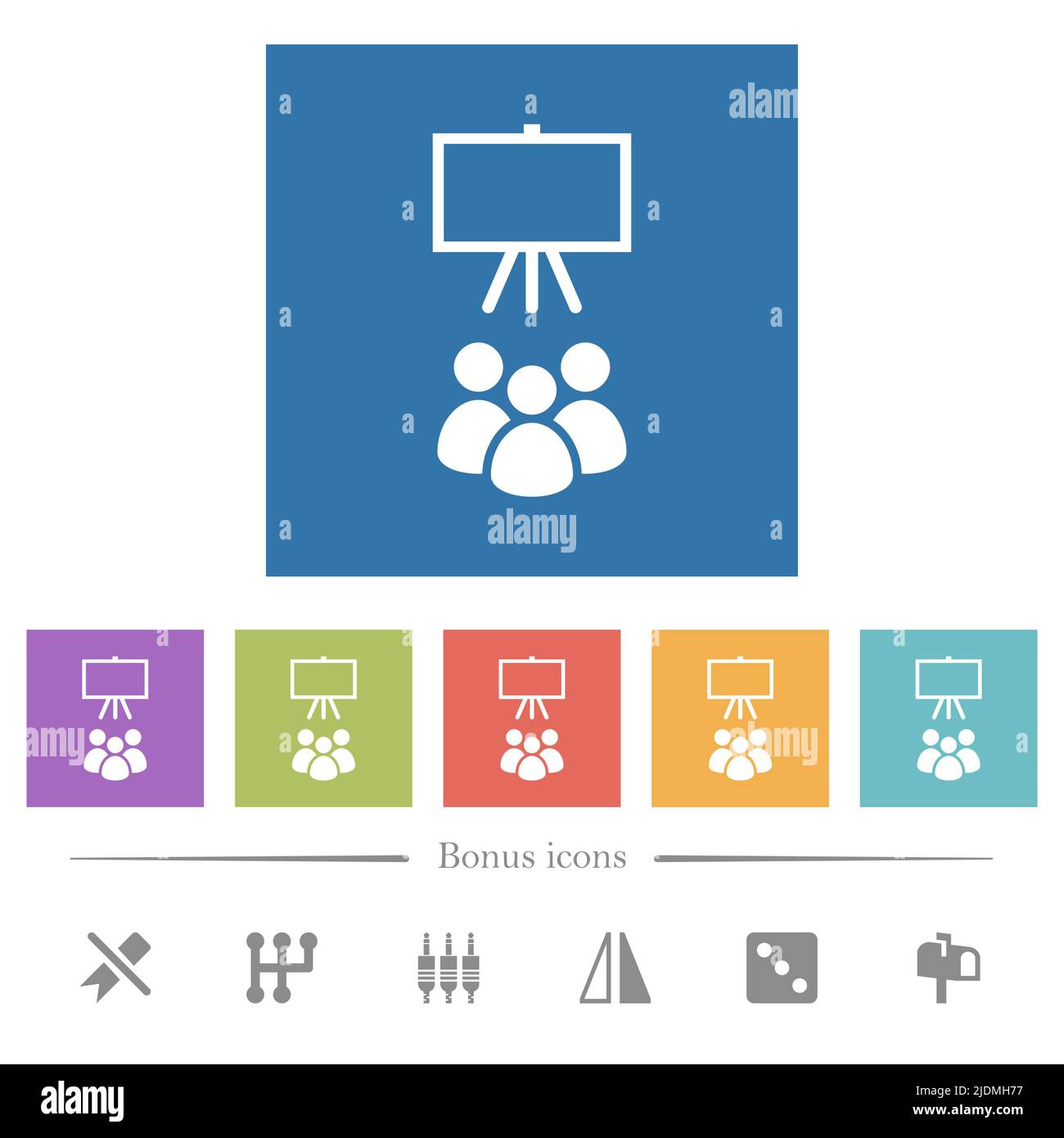 Classroom flat white icons in square backgrounds. 6 bonus icons ...