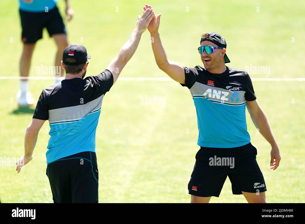 New Zealand's Neil Wagner (right) and Kane Williamson during a nets ...