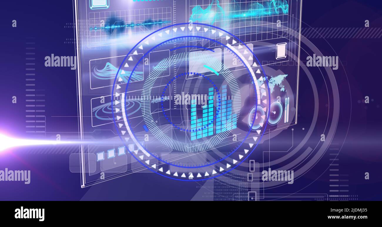 Image of circle rotating over scientific graph and data Stock Photo - Alamy