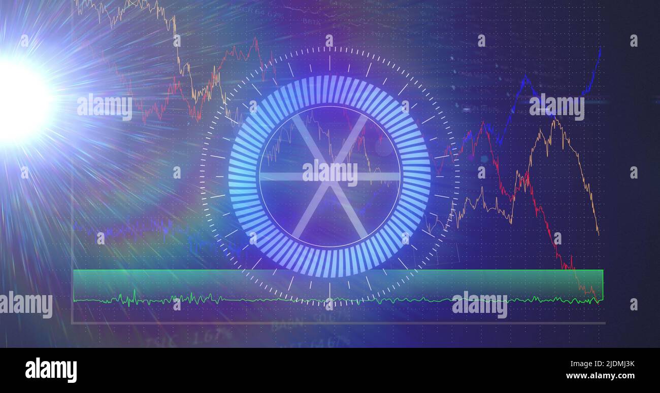Image of compass moving over scientific graph and data Stock Photo - Alamy