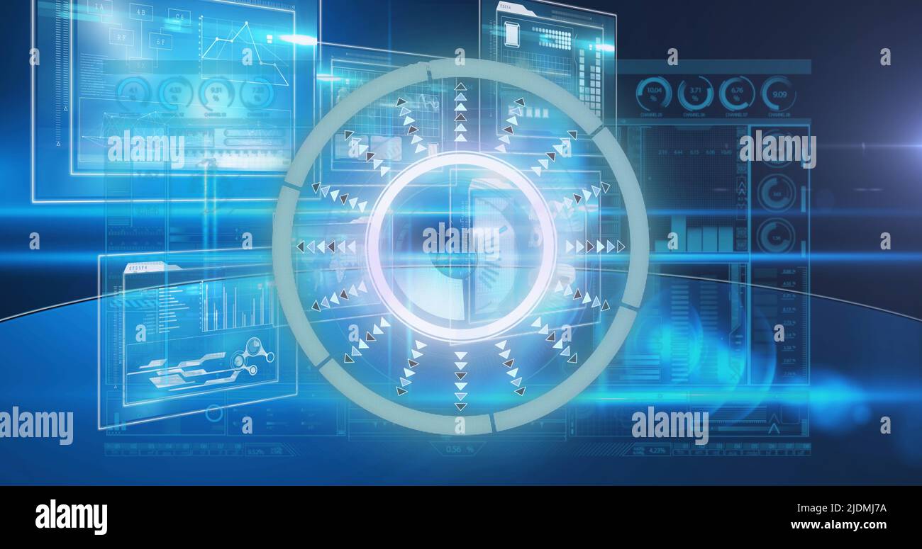 Image of light moving over processing circle on scientific graph and ...