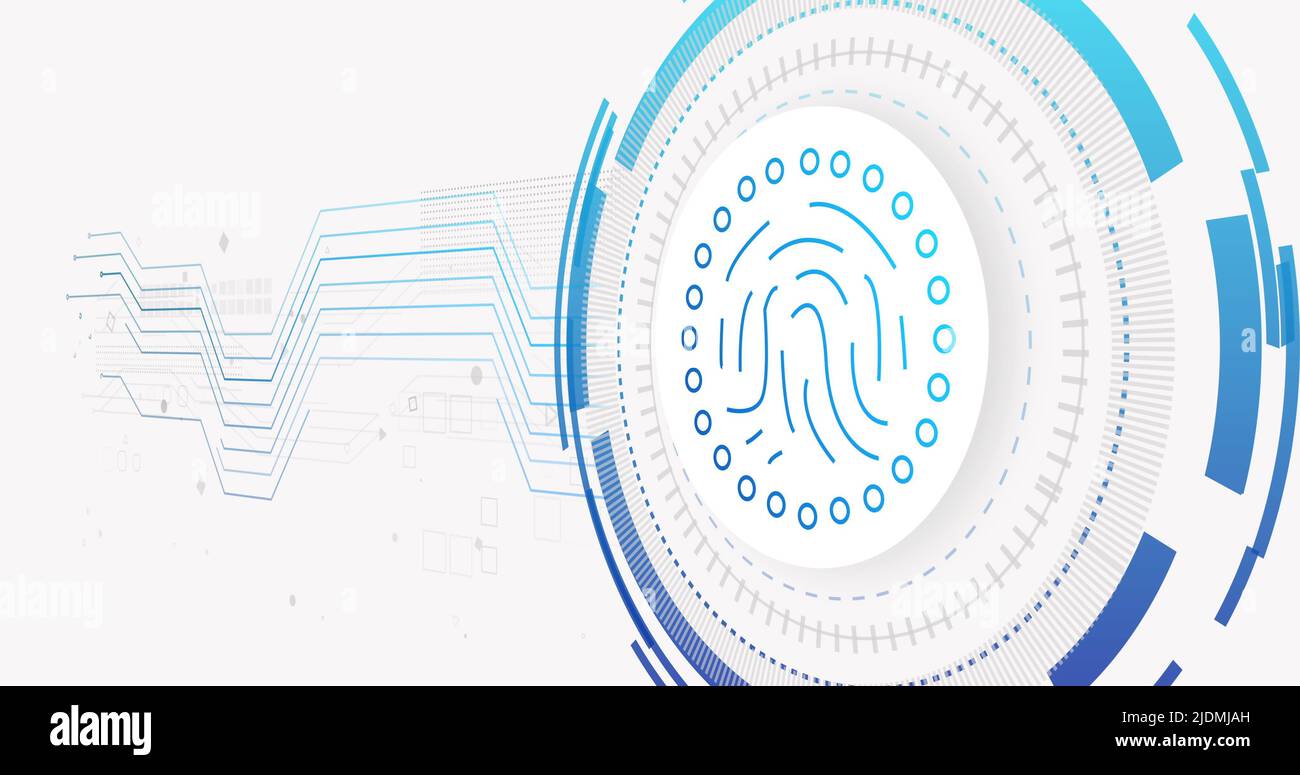 Image of network of connections and fingerprint on white background ...