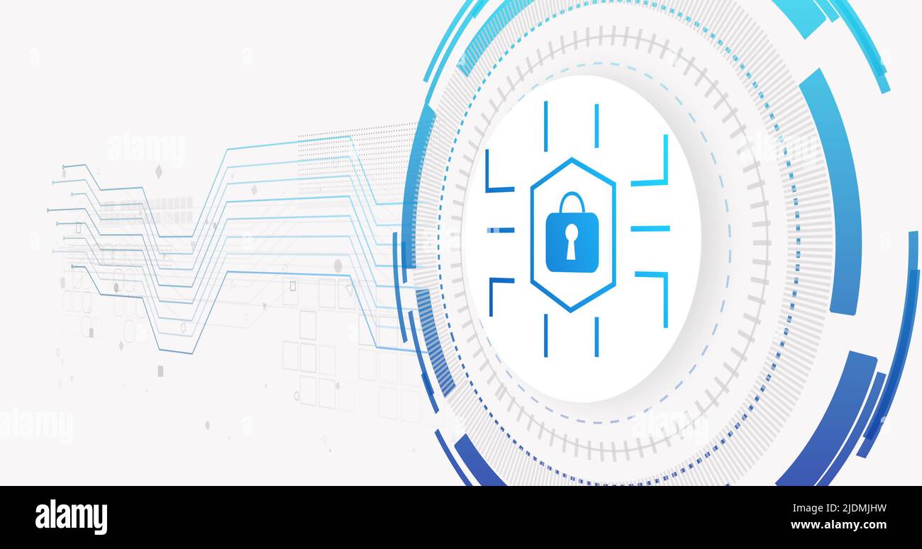 Image of network of connections and padlock on white background Stock ...