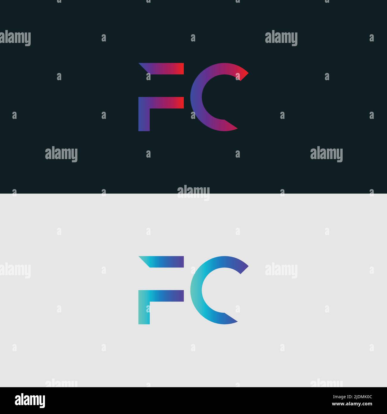 Initial Alphabet letter Logo icon FC, colorful vibrant gradient color ...