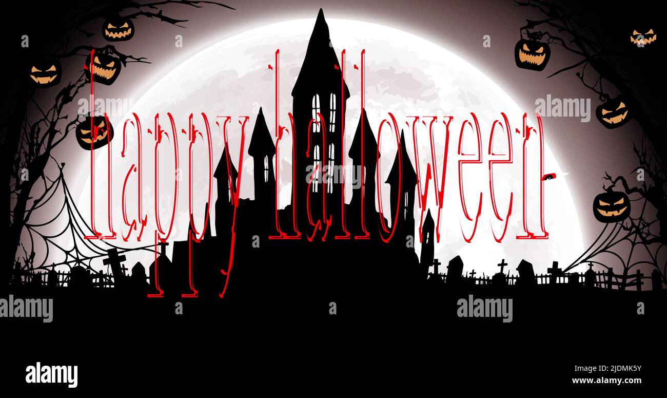 Image of eyes, bats and halloween haunted house Stock Photo - Alamy