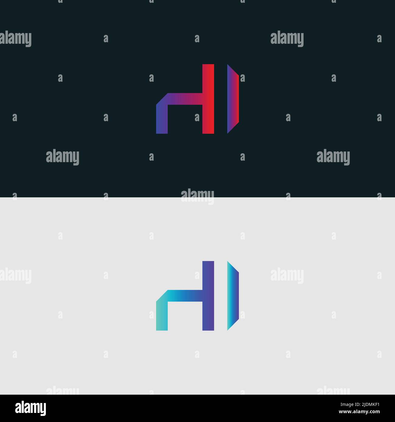 Initial Alphabet letter Logo icon HI, colorful vibrant gradient color ...