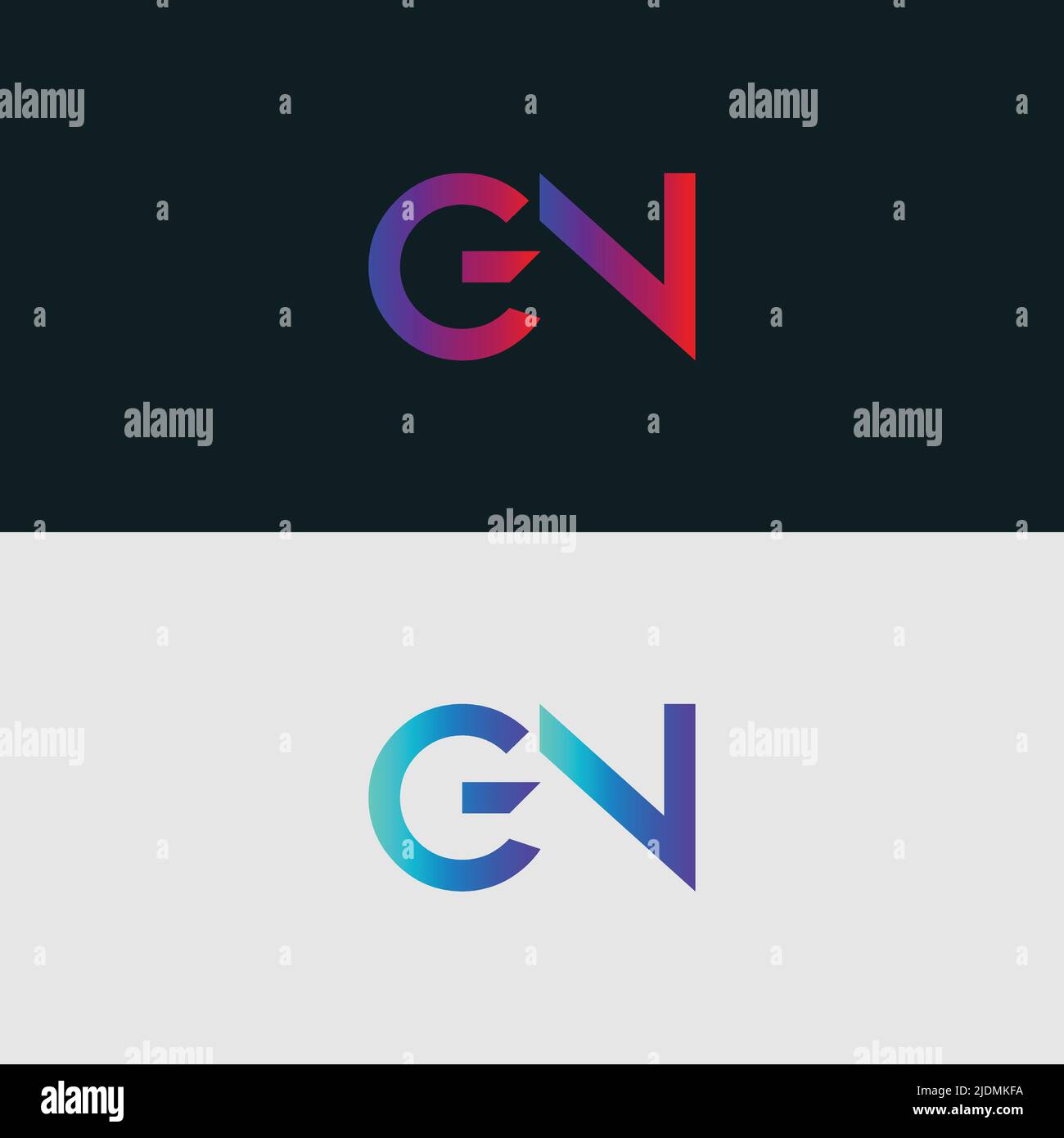 Initial Alphabet letter Logo icon GN, colorful vibrant gradient color ...