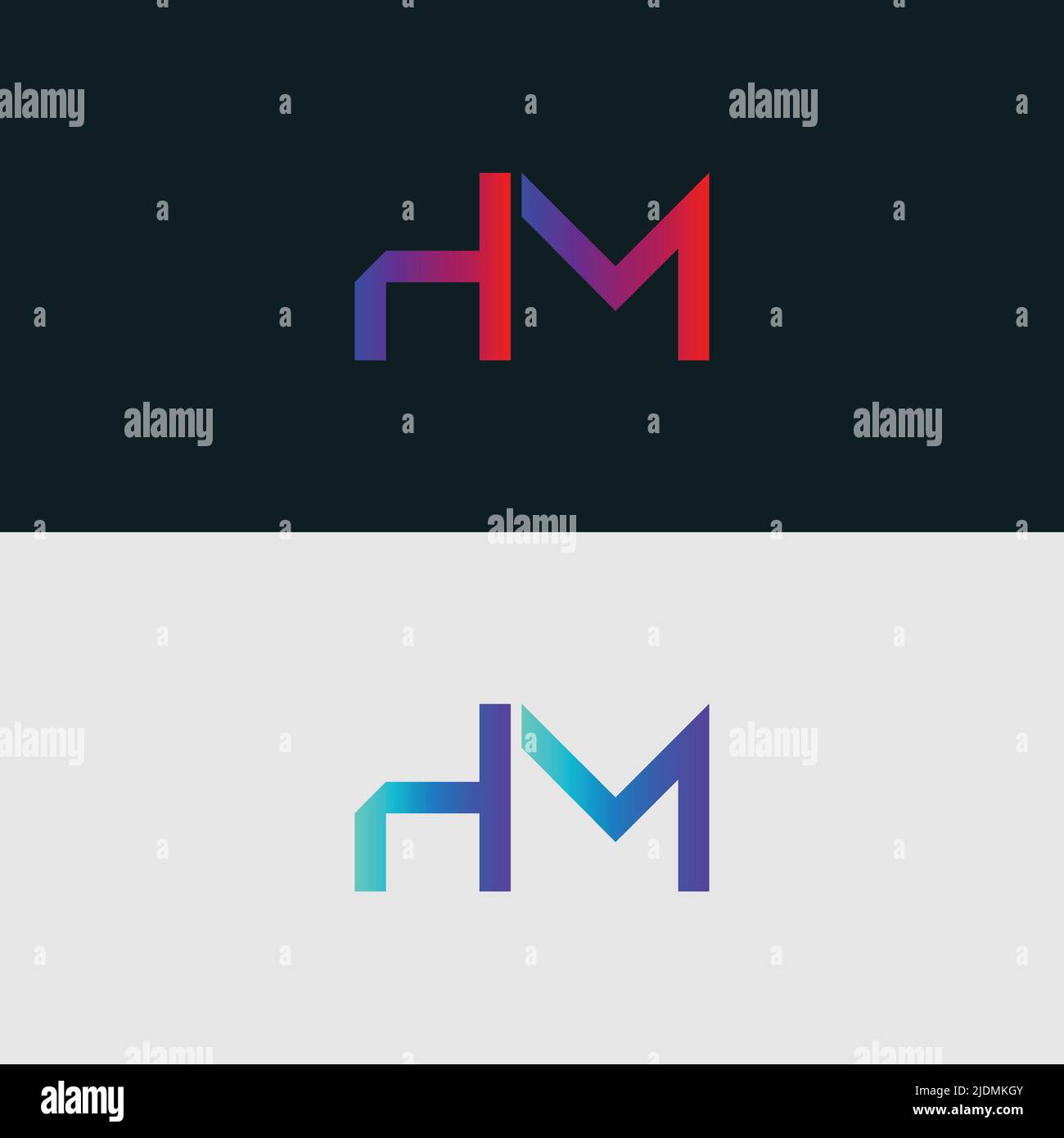 Initial Alphabet letter Logo icon HM, colorful vibrant gradient color ...