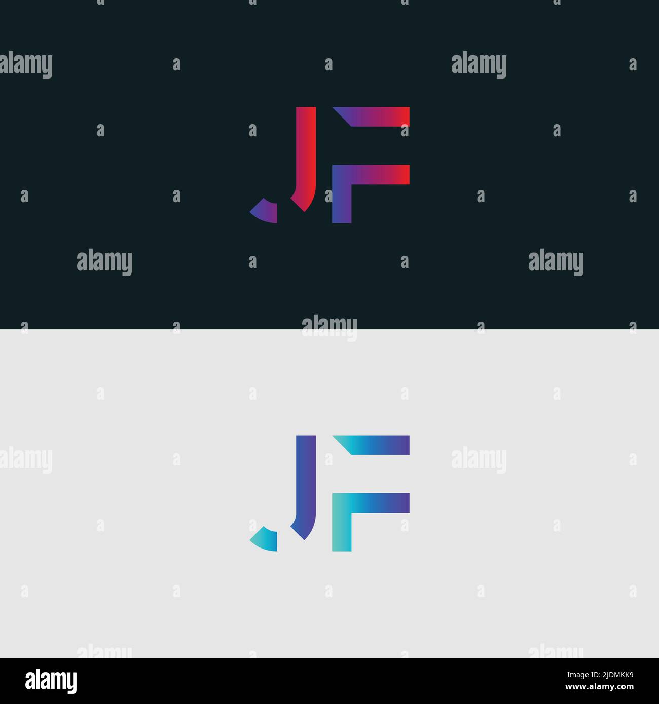 Initial Alphabet letter Logo icon JF, colorful vibrant gradient color ...