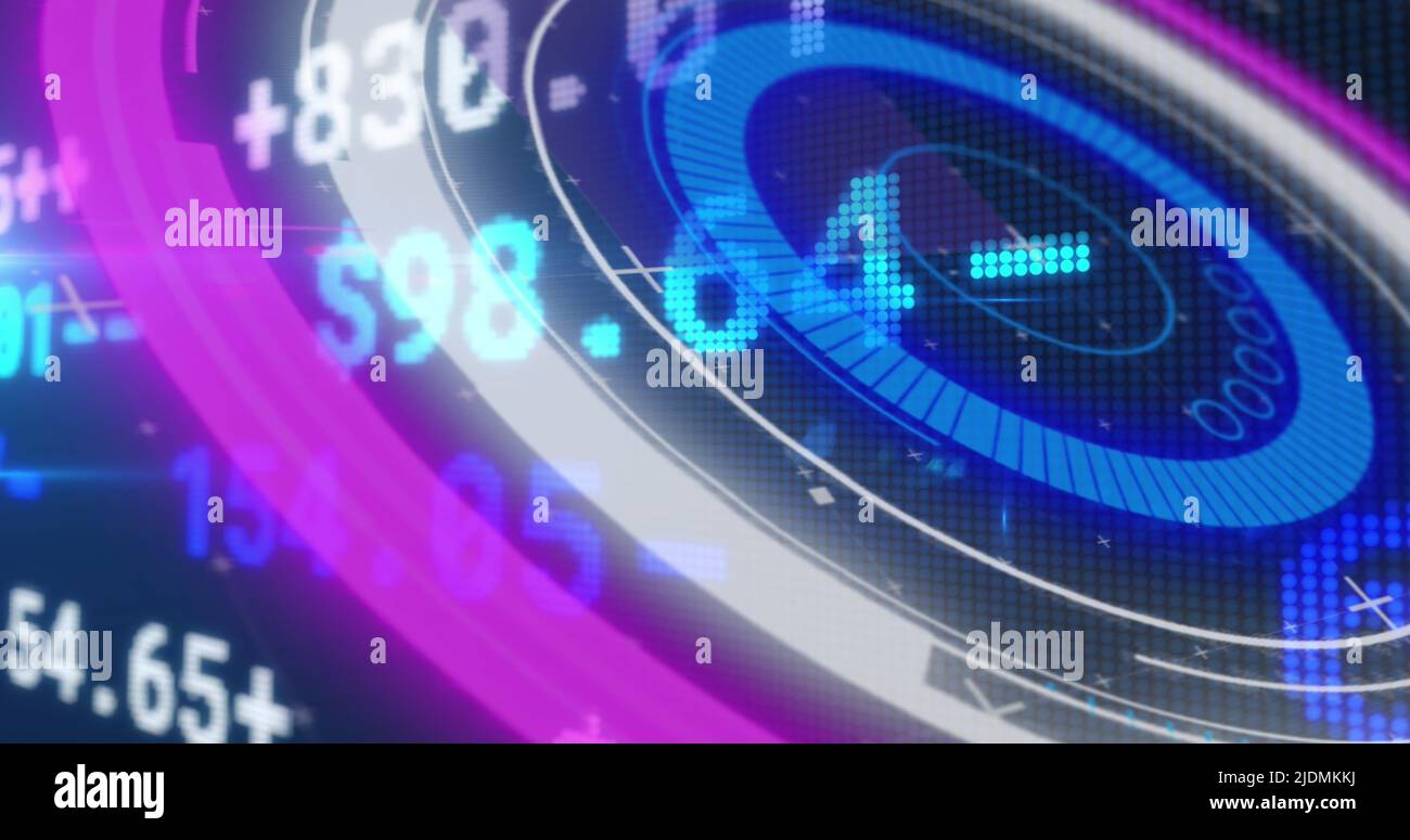 Image of financial data over processing circle in digital space Stock ...