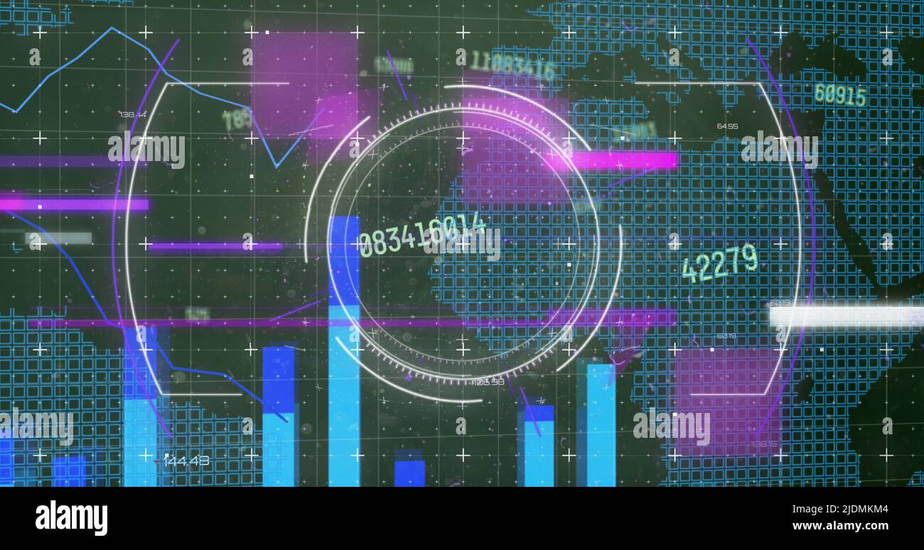 Image of glitch over data processing in digital space with world map ...