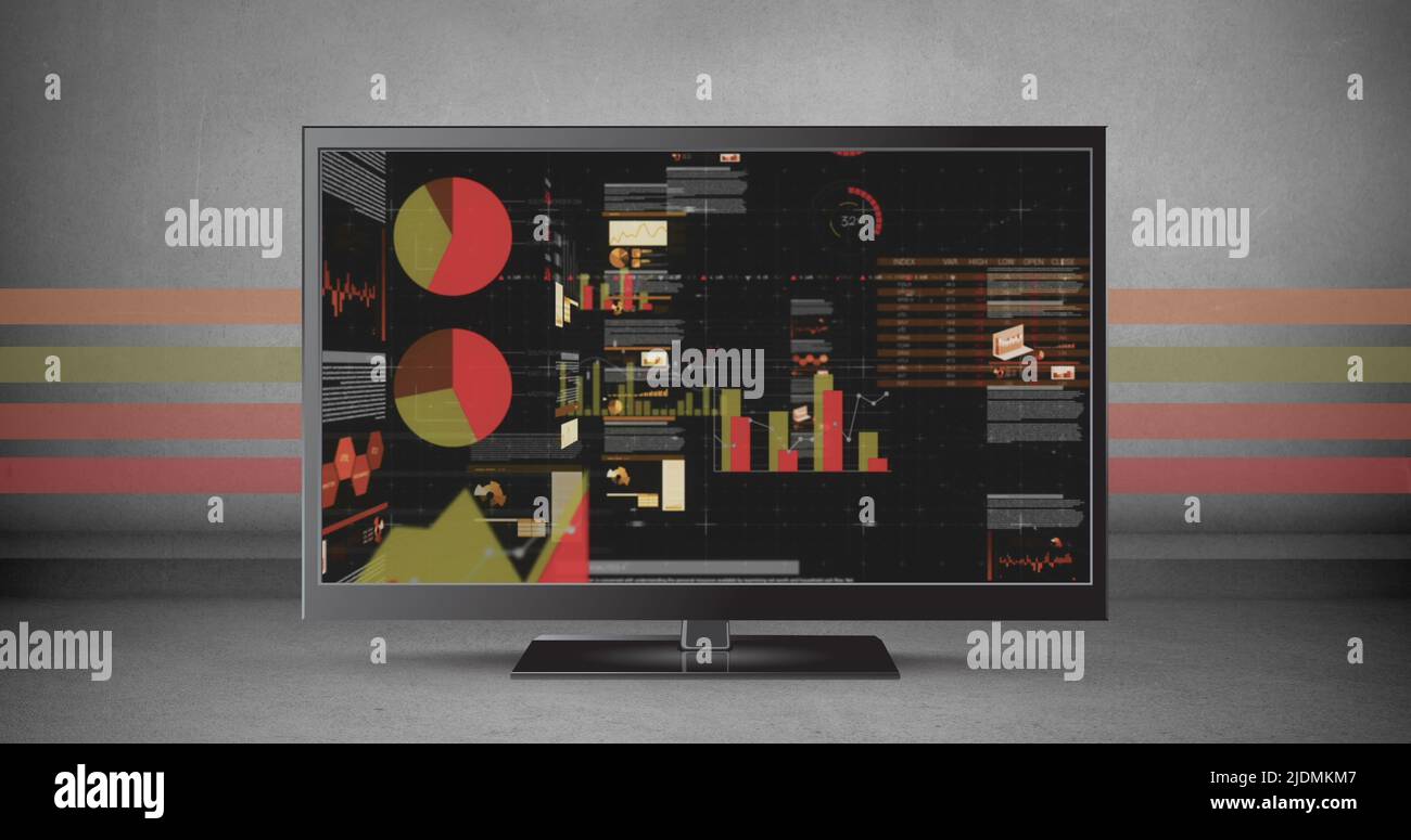 Image of data processing on screen over grey background Stock Photo - Alamy