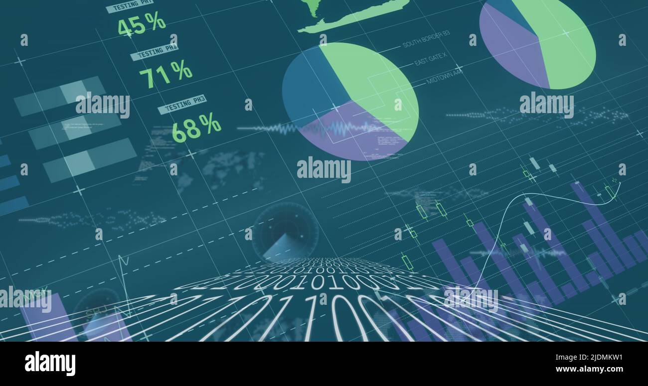 Image of data processing and binary coding on blue background Stock Photo - Alamy