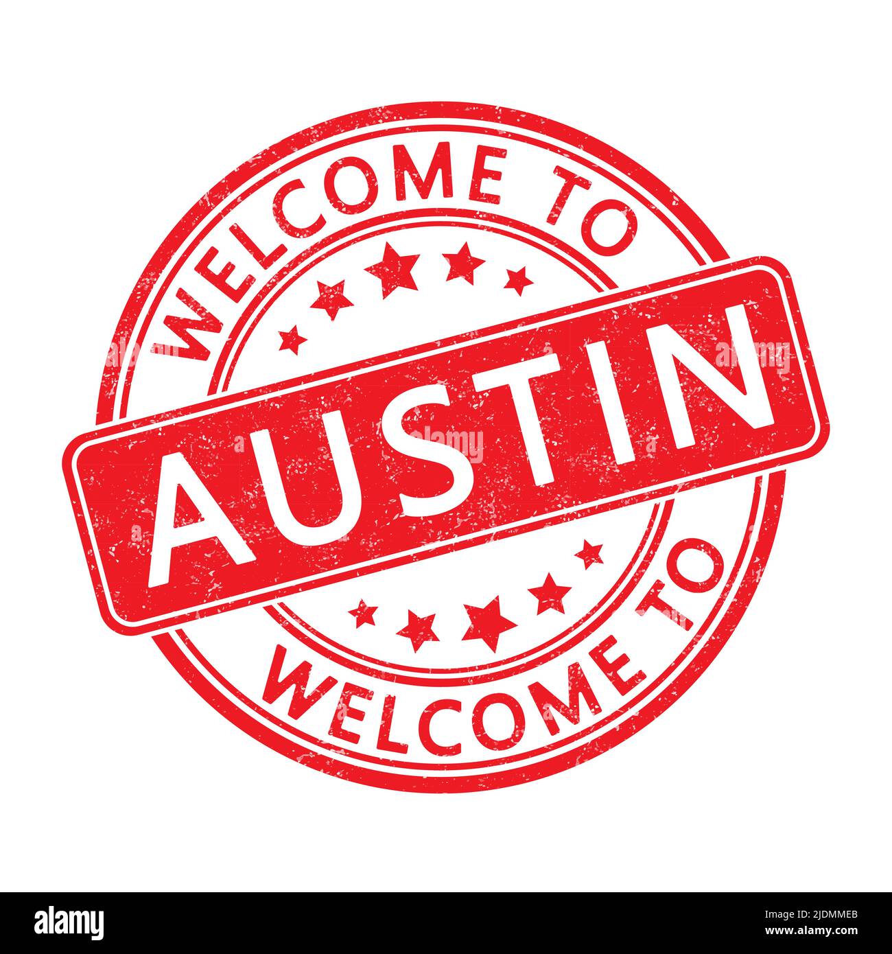 Welcome to Austin. Impression of a round stamp with a scuff. Flat style ...