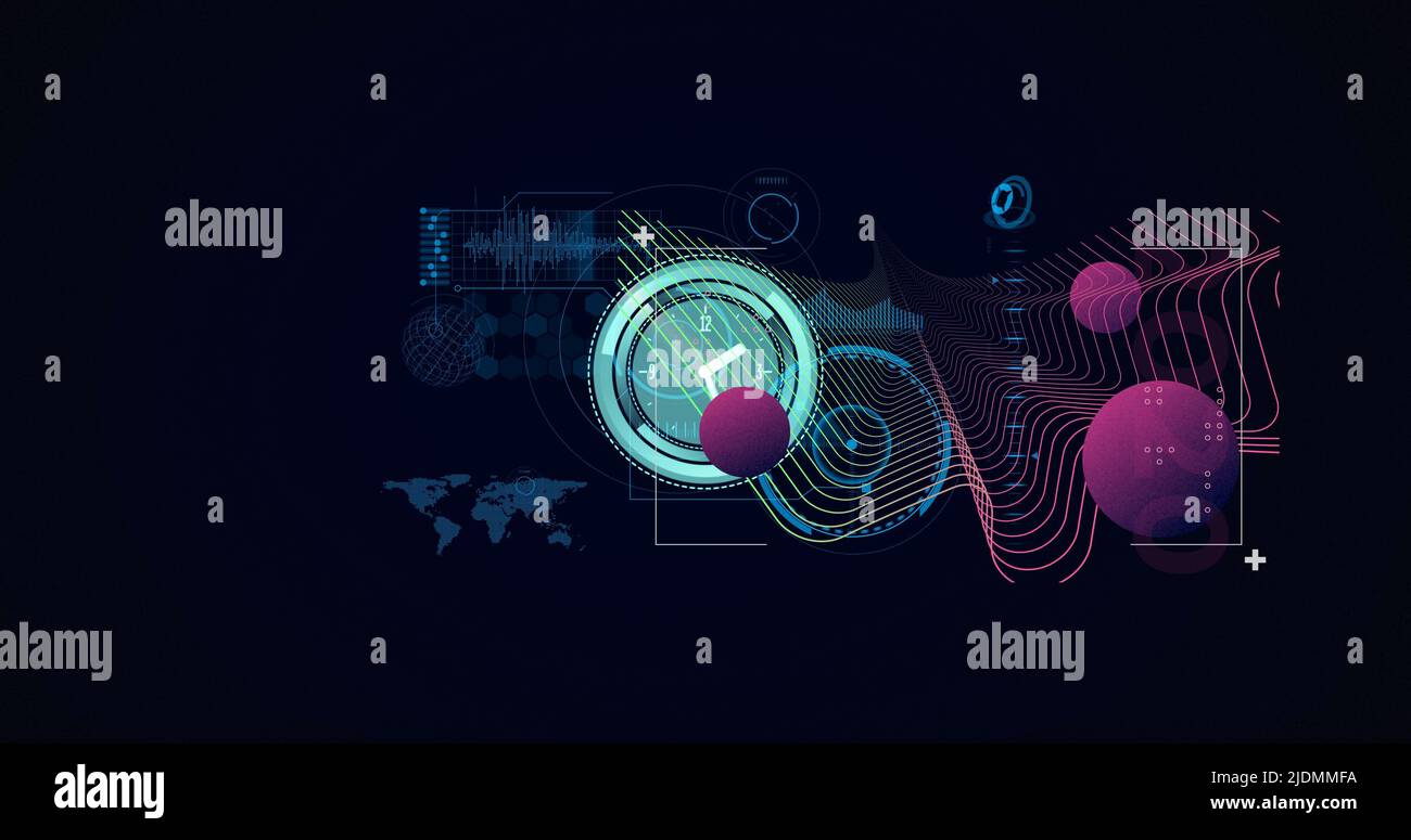 Image of digital interface with clock over dark background Stock Photo ...